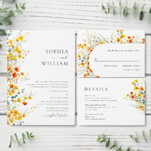 Elegant Watercolor Wild Flowers Wedding Invitation | Zazzle