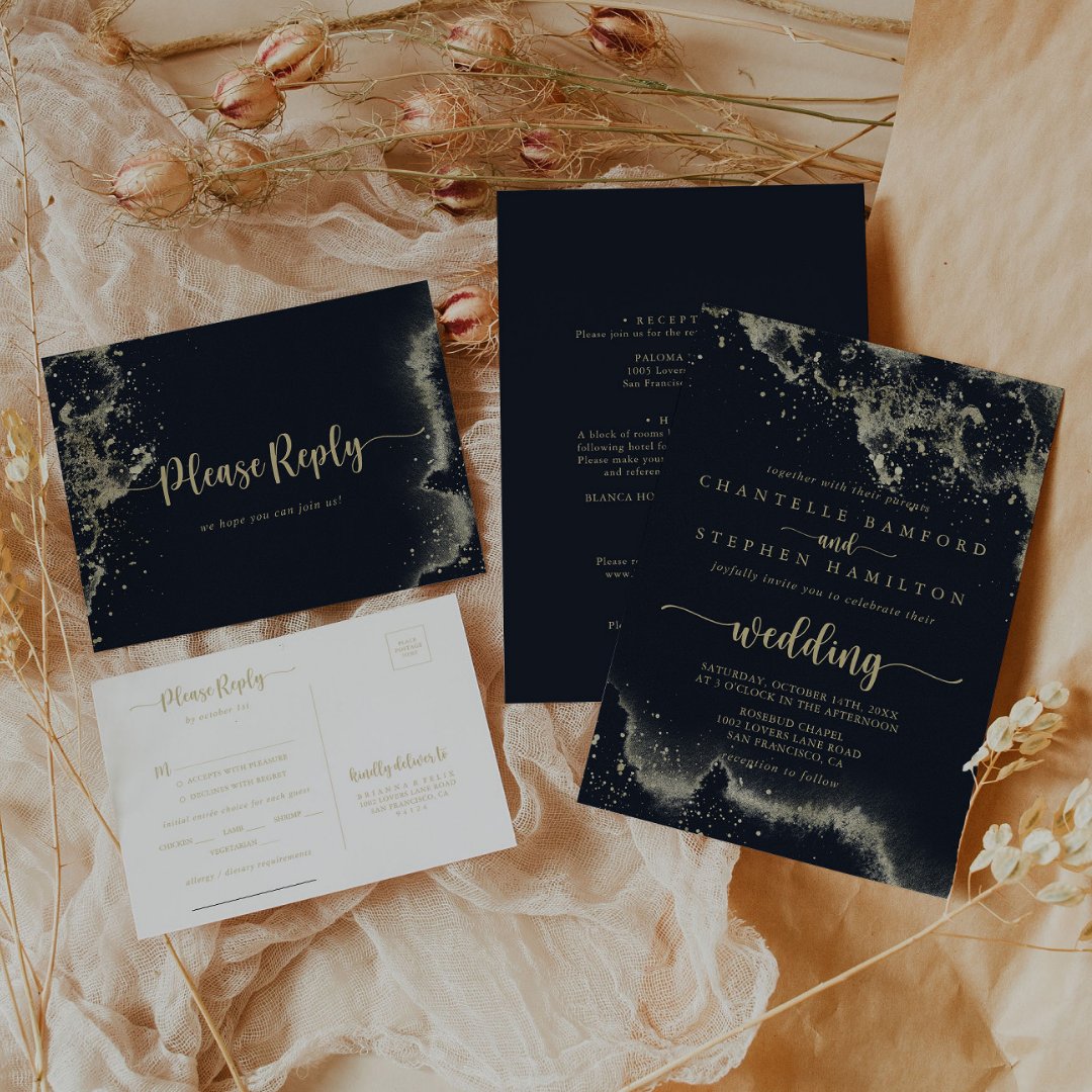 Watercolor Gold Splash Calligraphy Sip and See Invitation | Zazzle