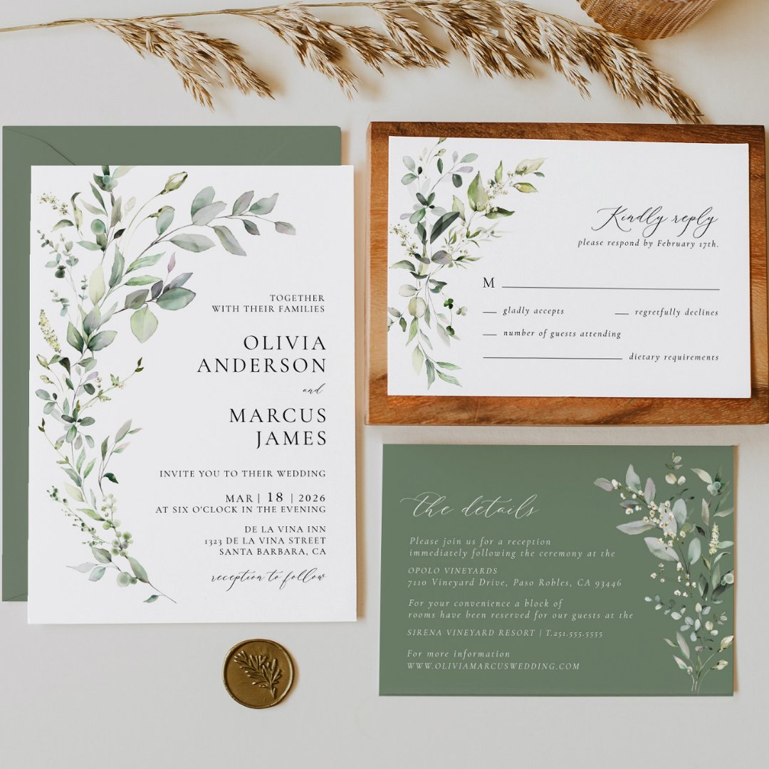 Boho Sage Greenery Botanical Wedding Table Number | Zazzle