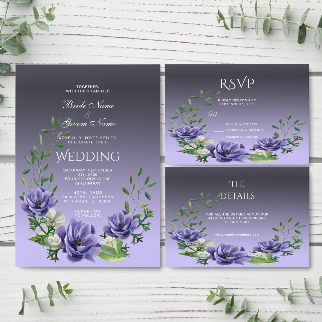 Watercolor Purple Flowers Wedding Invitation | Zazzle