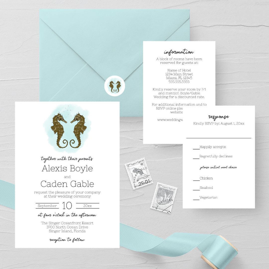 Light Blue Wedding Invitation Belly Band | Zazzle
