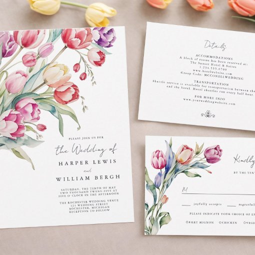 Watercolor tulip wedding invitation | Zazzle