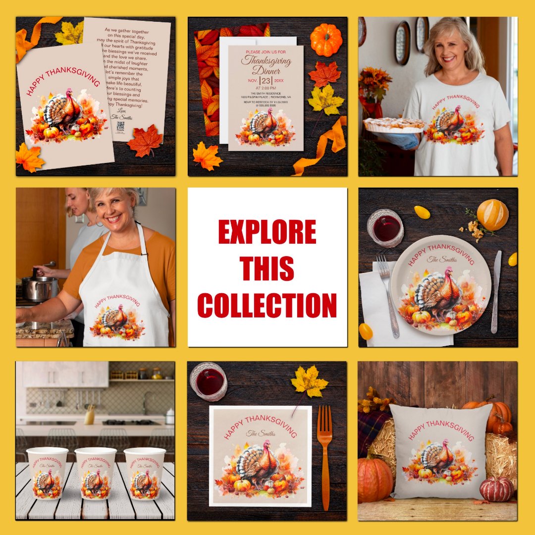 Watercolor Thanksgiving Turkey and Pumpkins Placemat | Zazzle