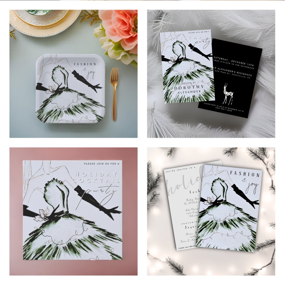 Watercolor Vogue Holiday Fashion Show Invitation | Zazzle