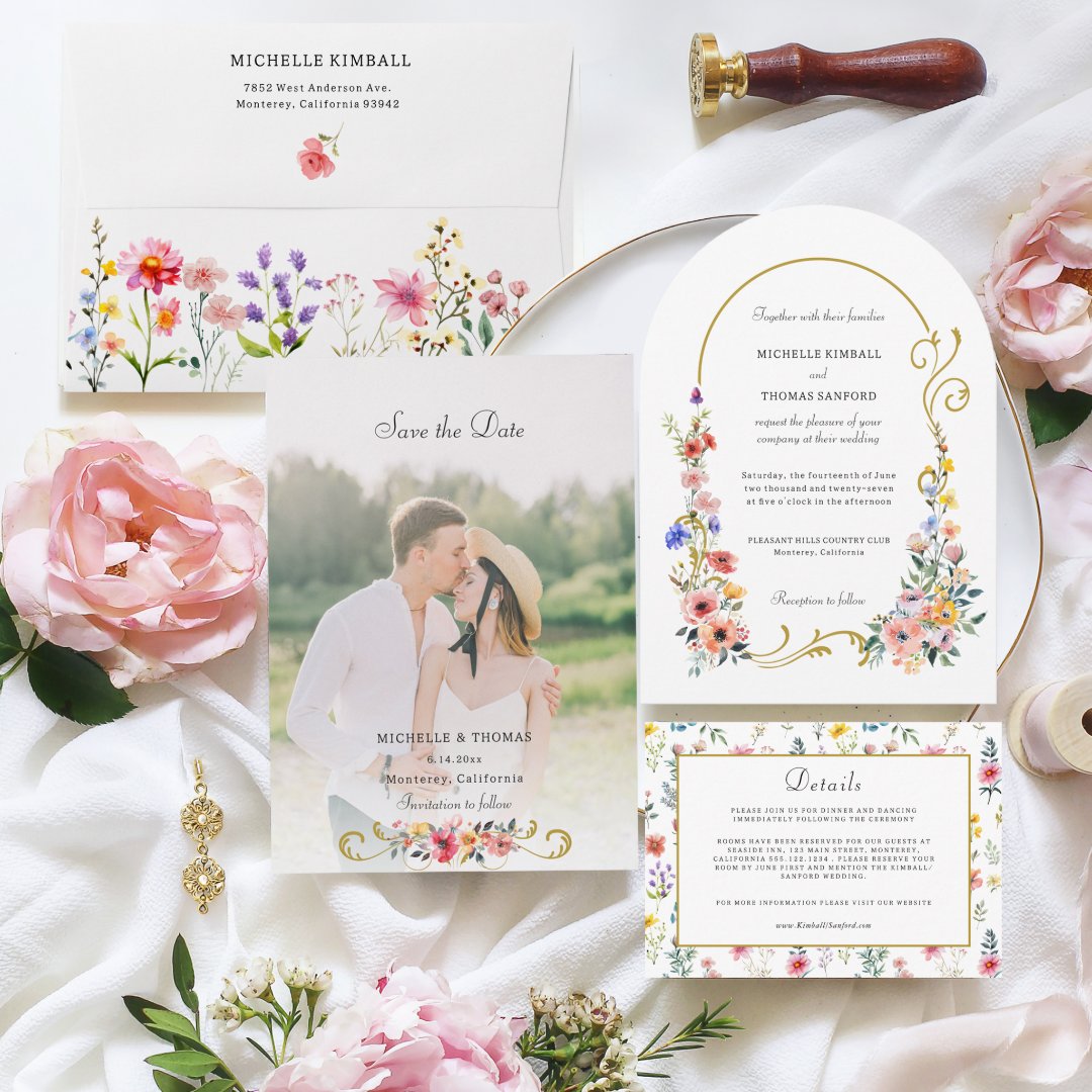 Watercolor Wildflower Spring Summer Arch Wedding Invitation | Zazzle