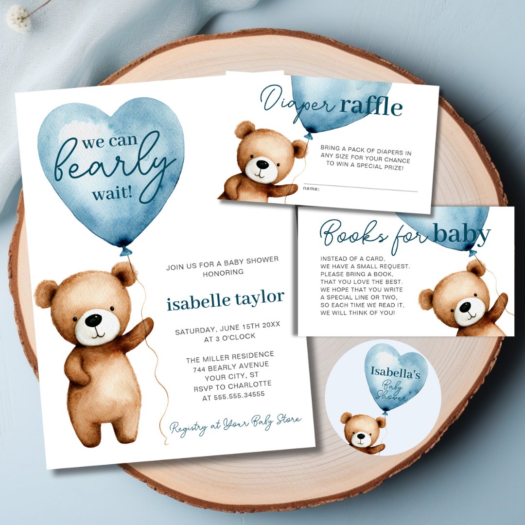 We Can Bearly Wait Boy Baby Shower Invitation | Zazzle