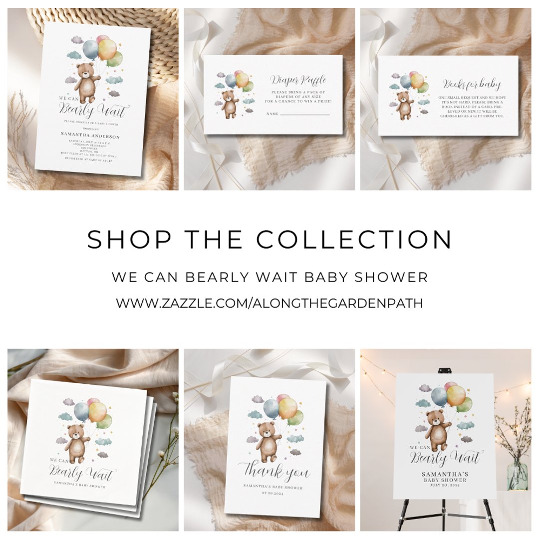 Cute We Can Bearly Wait Bear Balloon Baby Shower Square Sticker | Zazzle