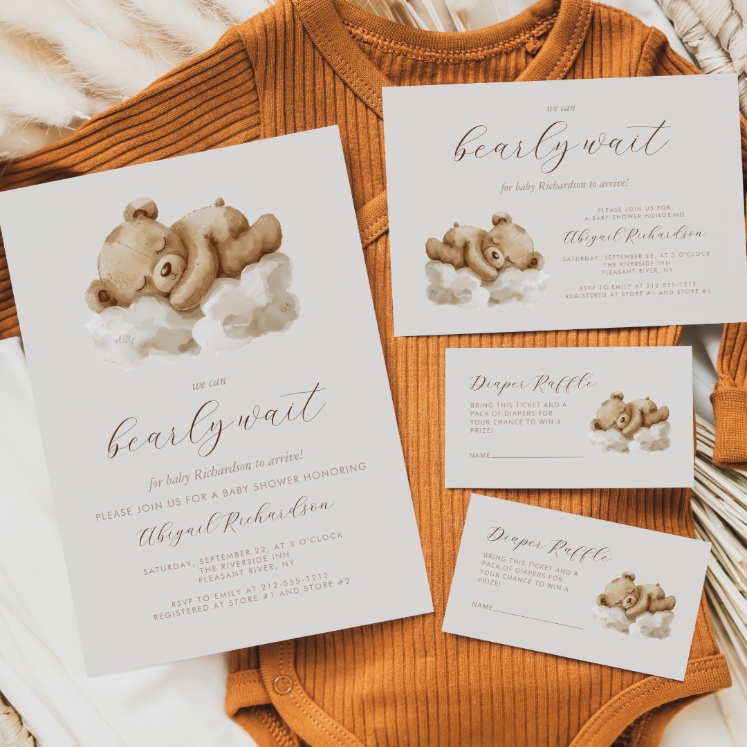 Cute Watercolor Teddy Bear Neutral Baby Shower Invitation | Zazzle