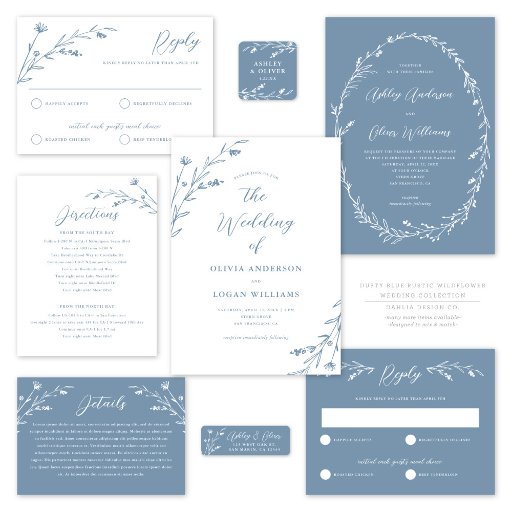Rustic Dusty Blue Wildflower Boho Wedding Invitation | Zazzle