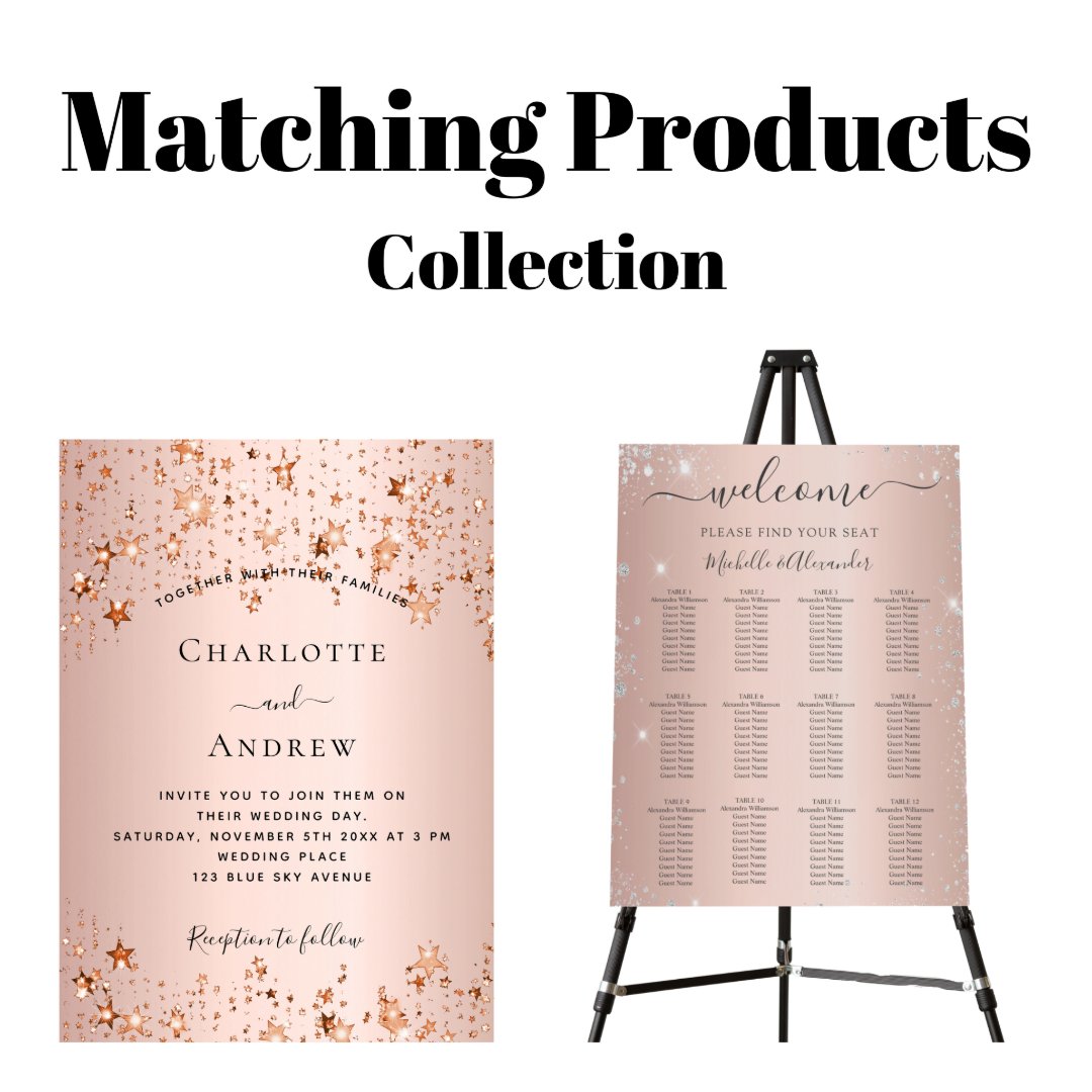 Rose gold glitter wedding seating chart | Zazzle