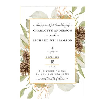 Rustic Pinecone Greenery Border on White Invitation | Zazzle