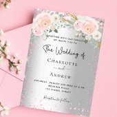 Wedding program timeline silver pink flowers poster | Zazzle