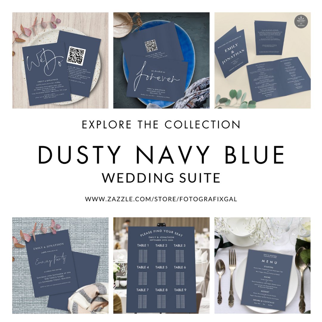Simple Dusty Navy Blue Wedding Evening Party Invitation | Zazzle