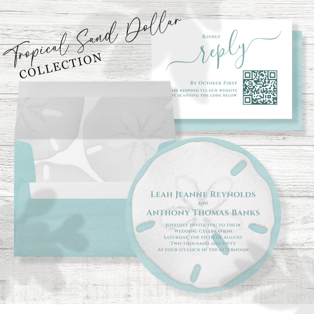 Wedding Rehearsal Dinner Turquoise Sand Dollar Invitation | Zazzle