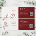 Minimal Crimson Red Foliage Outline Wedding Invitation | Zazzle