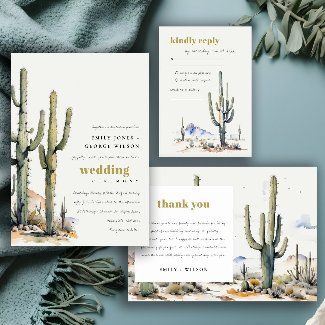 Western Boho Cactus Desert Landscape Wedding Invitation | Zazzle
