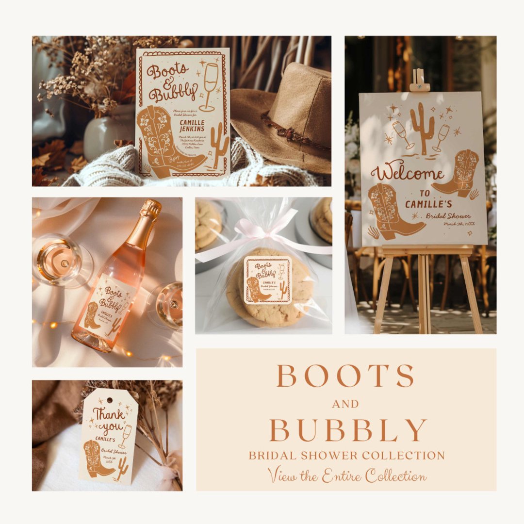 Boots and Bubbly Hand Drawn Bridal Shower Invitation | Zazzle