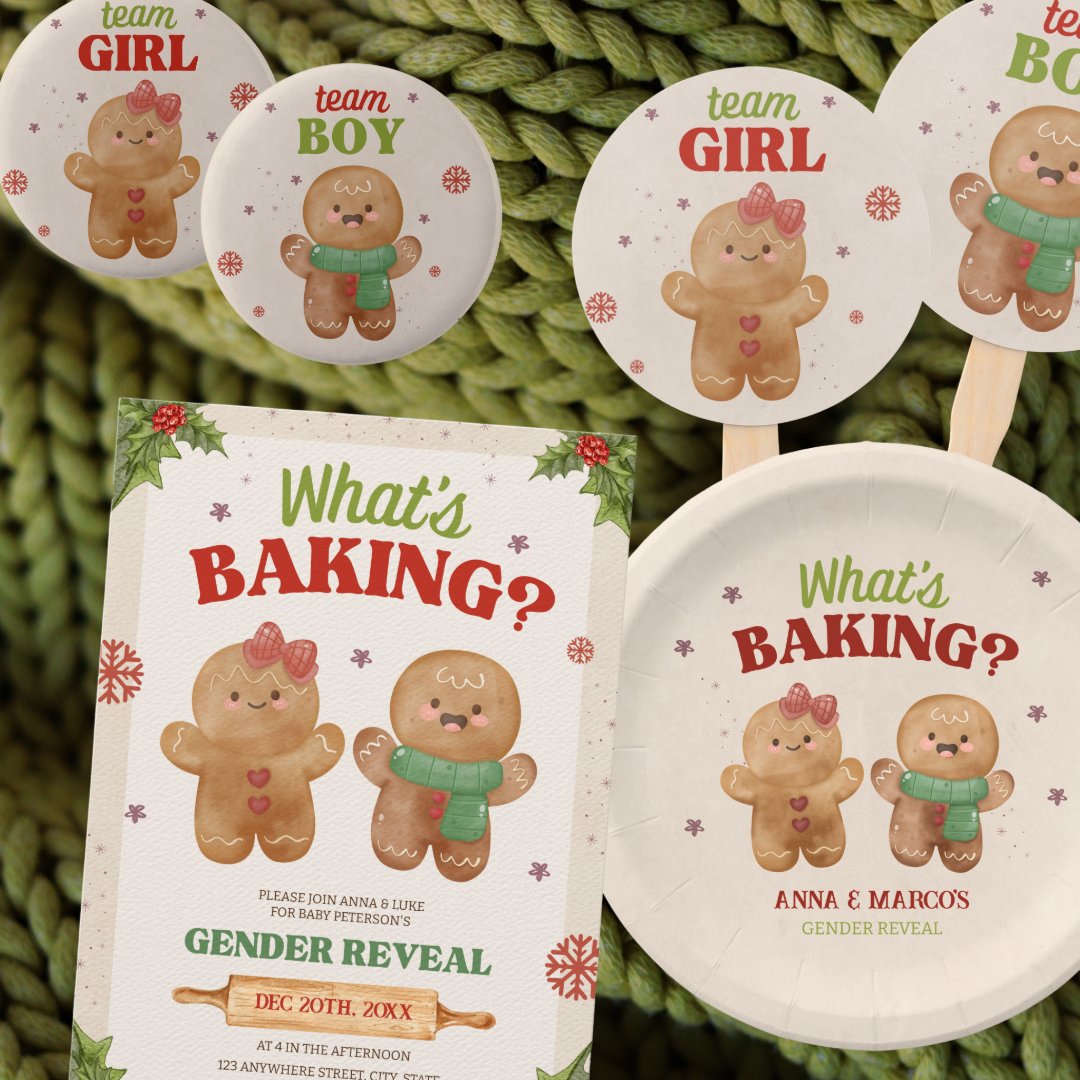 Gingerbread What's baking Christmas Gender Reveal Paper Plates | Zazzle