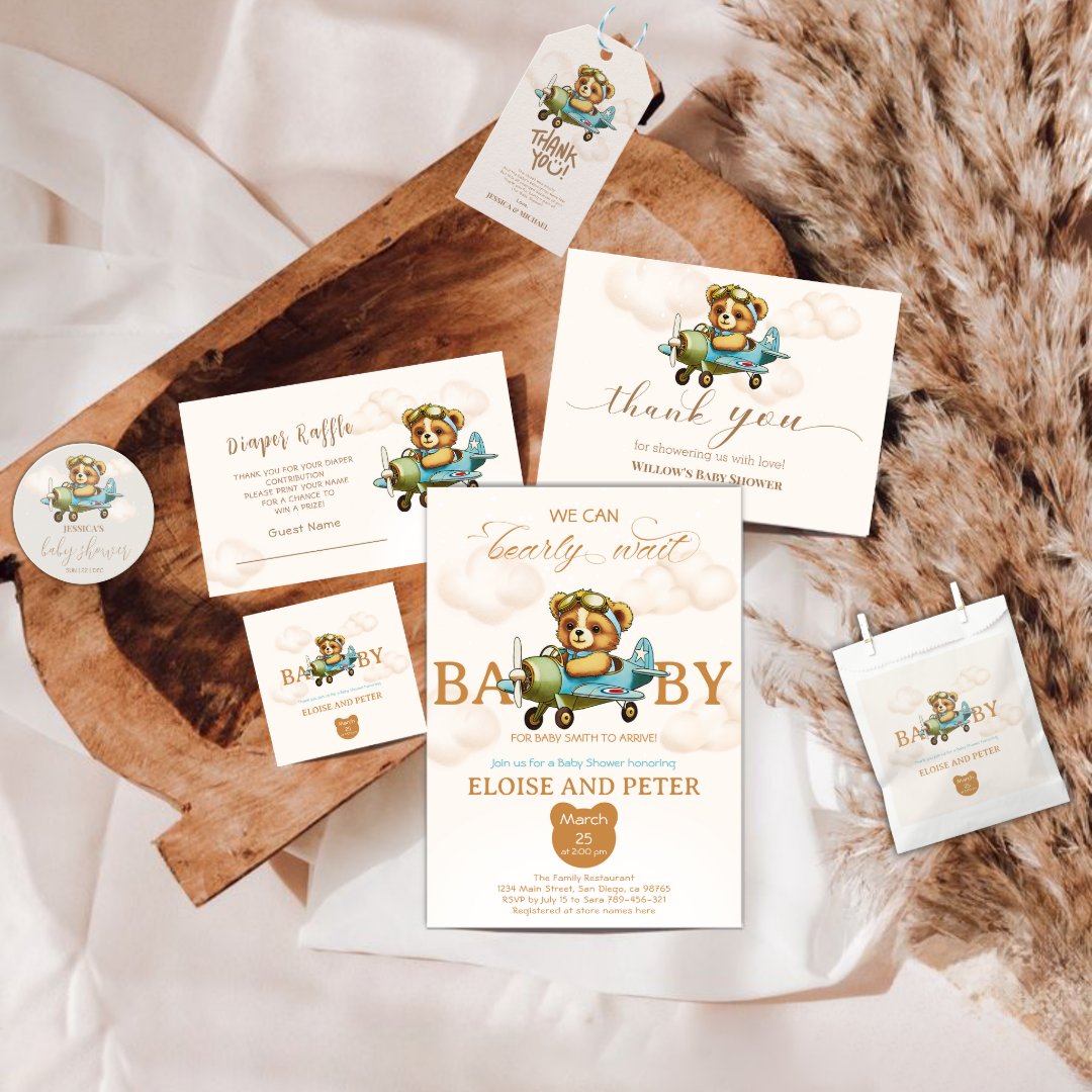 New Adventure Baby Pilot Airplane Baby Shower Invitation | Zazzle