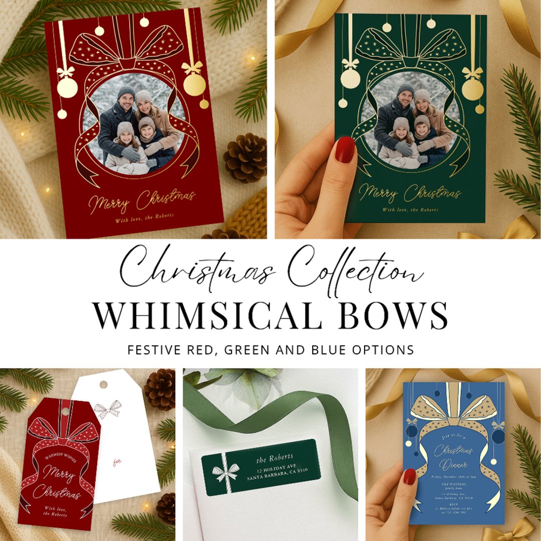 Unique Chic Bows Family Name Merry Christmas Red Wrapping Paper | Zazzle