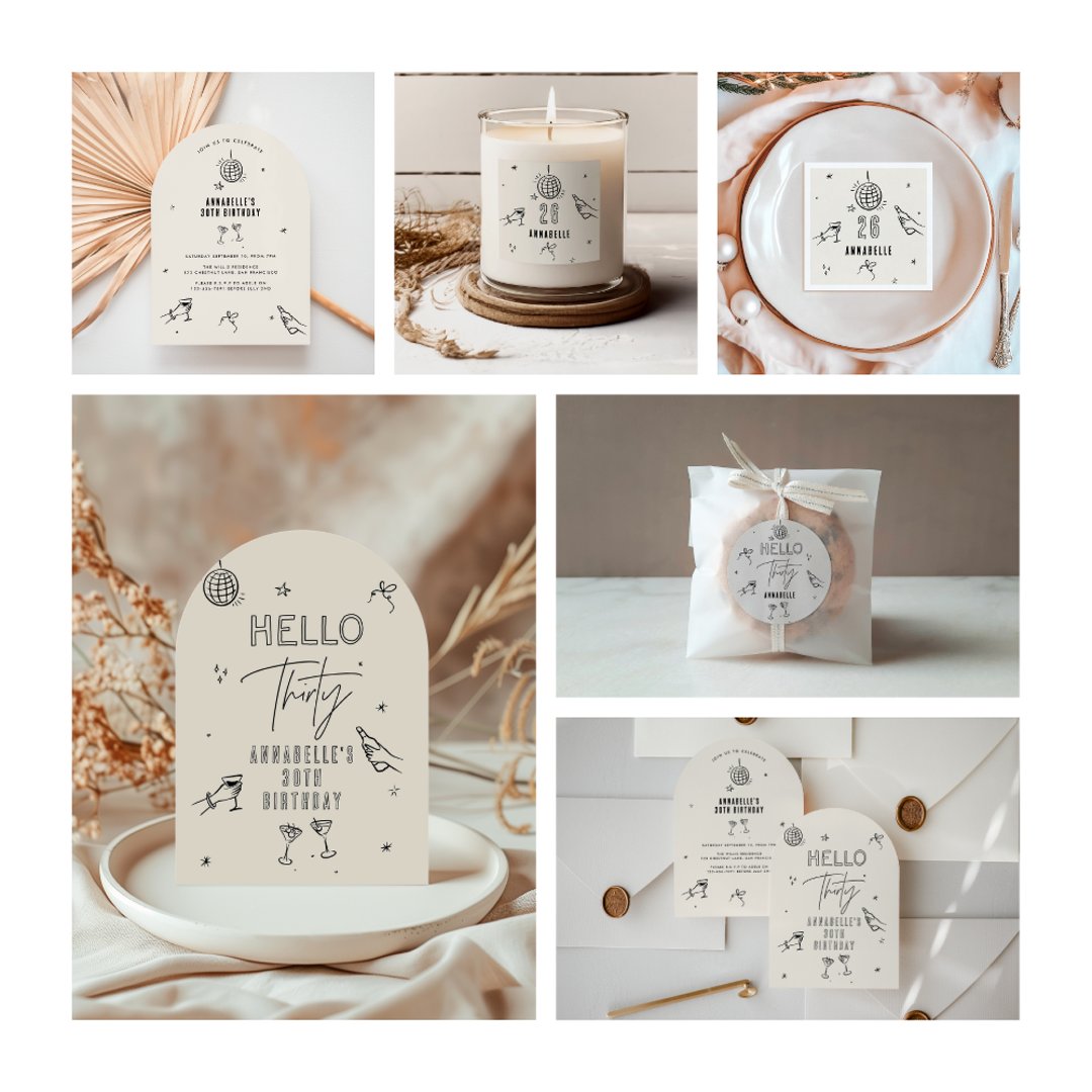whimsical hand drawn 30th birthday drinks party invitation | Zazzle