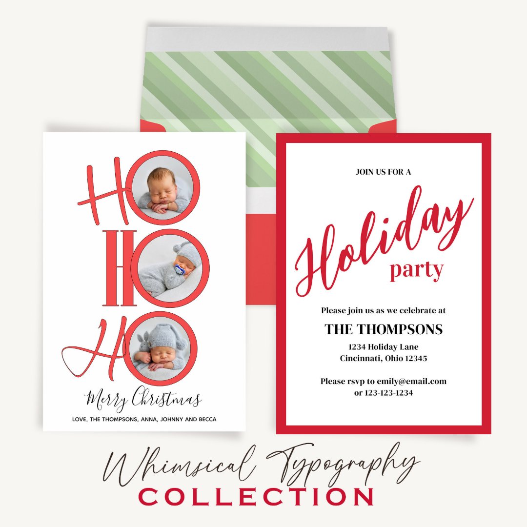 Merry Christmas Multi Photo Collage Typography Holiday Card | Zazzle
