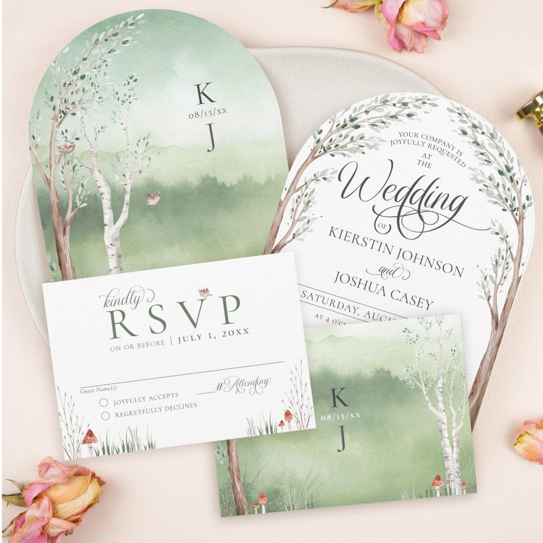Watercolor Tree Whimsical Cottagecore Arch Wedding Invitation | Zazzle