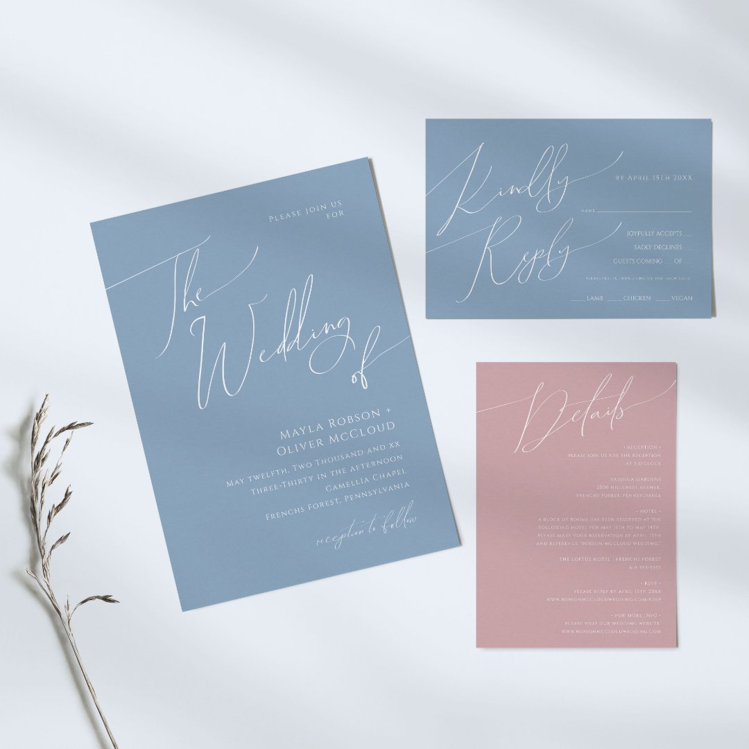 Whimsical Script | Dusty Blue Photo Square Wedding Invitation | Zazzle