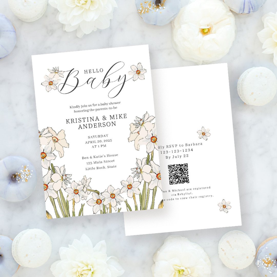 All in One Daffodil Spring QR Code Baby Shower Invitation | Zazzle
