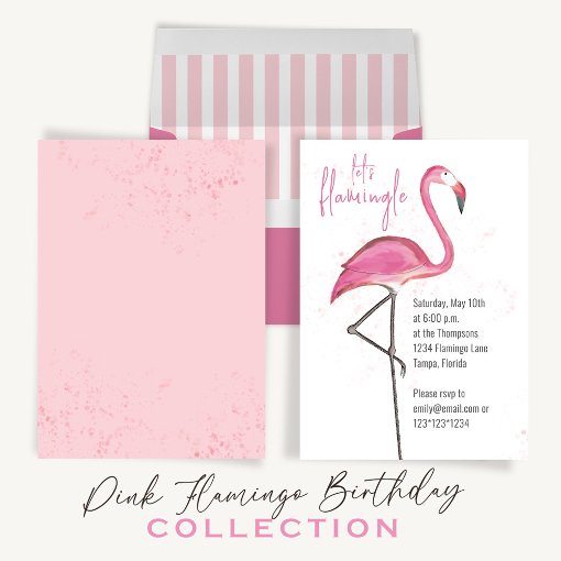 Pink Watercolor Let's Flamingle Cute Flamingo Invitation | Zazzle