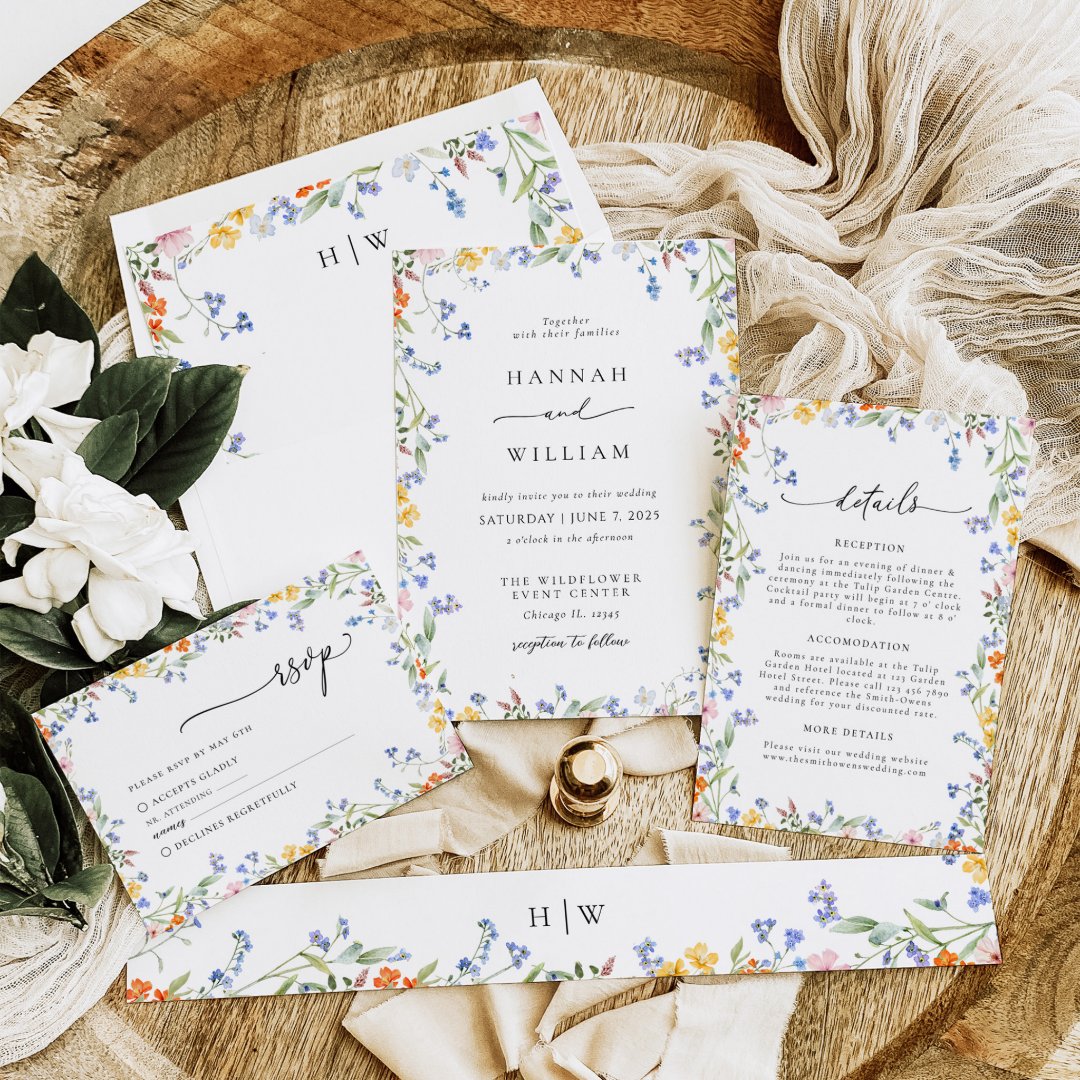 Spring Wildflower Frame Garden Wedding Invitation | Zazzle