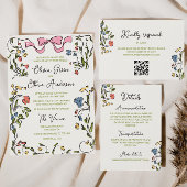 Hand Drawn Colorful Floral Frame Bow Wedding Invitation | Zazzle