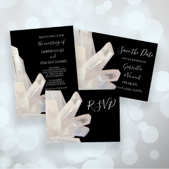 White Crystals on Black Wedding Invitation | Zazzle