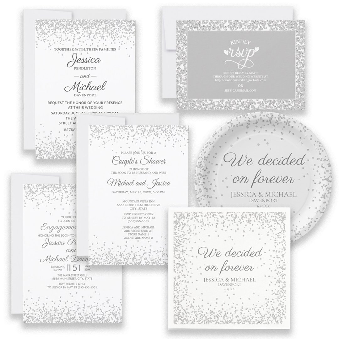 Modern Elegant White Silver Glitter Wedding Invitation | Zazzle