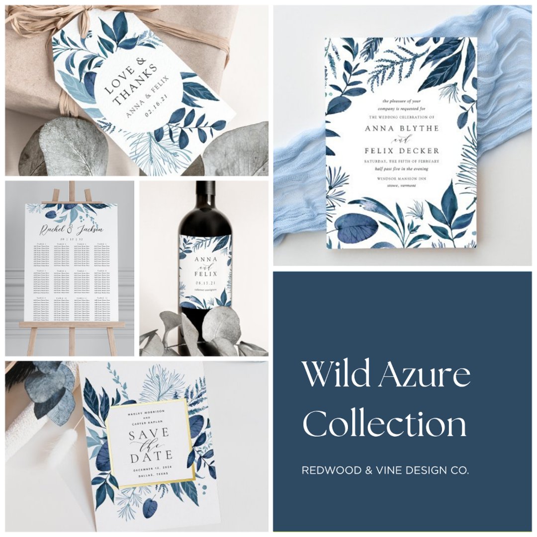 Wild Azure | Blue Watercolor Foliage Wedding Invitation | Zazzle