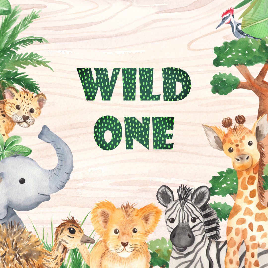 Wild One Jungle Safari Baby Girl Birthday Party Magnetic Invitation ...