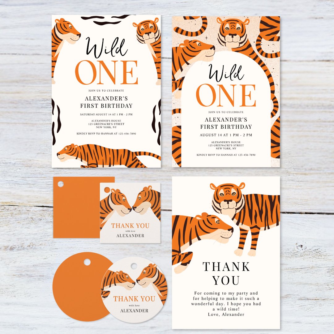 Cute Wild One Tigers Kids Thank You Card | Zazzle