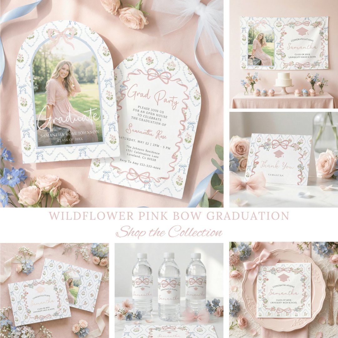 Wildflower Pink Bow Graduation Invitation | Zazzle