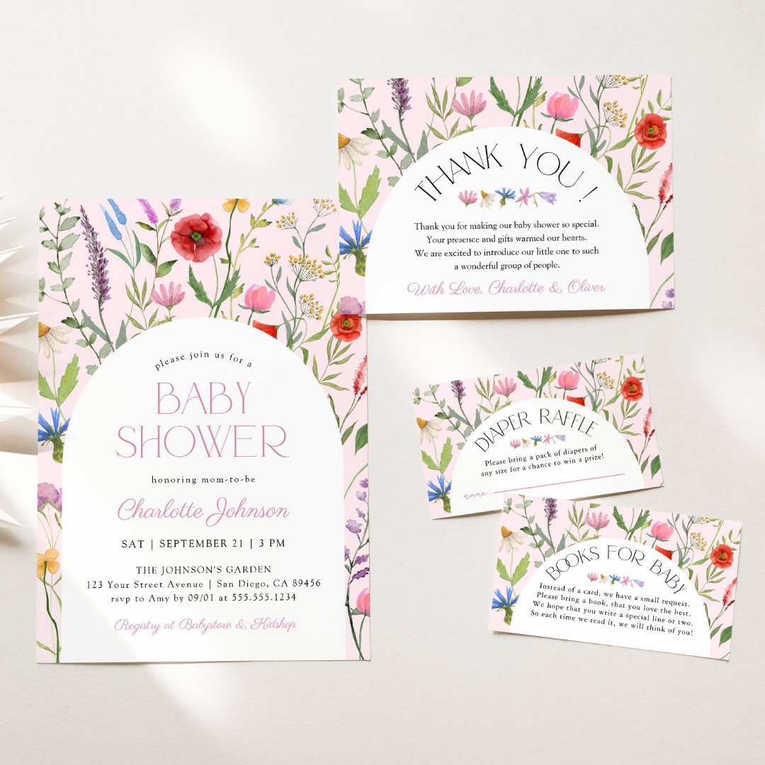 Wildflower Pink Girl Diaper Raffle Baby Shower Enclosure Card | Zazzle