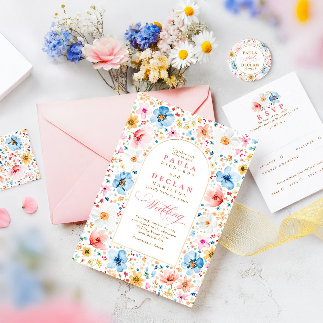 Wildflower Elegant Boho Garden Wedding Photo Tri-Fold Invitation | Zazzle