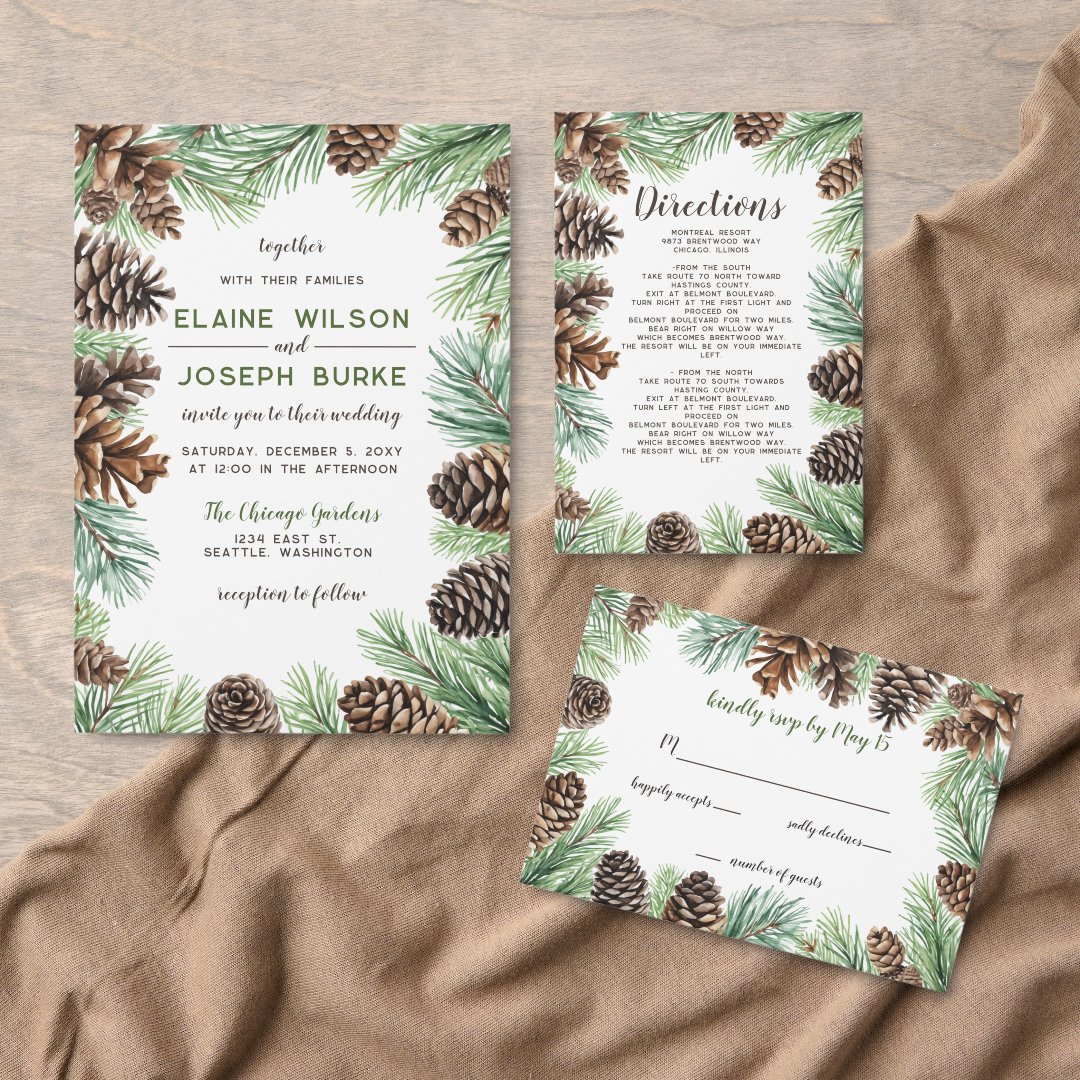 Rustic Winter Foliage Pine cone Wedding Vellum Invitations | Zazzle