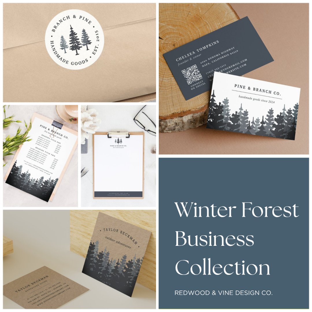 Winter Forest | Kraft Square Business Card | Zazzle
