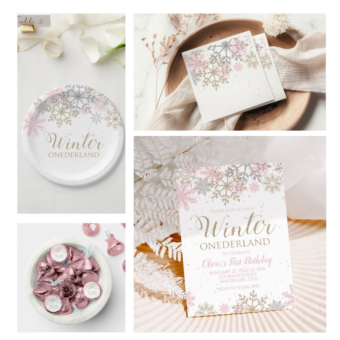 Winter Onederland First Birthday pink snowflake Invitation | Zazzle