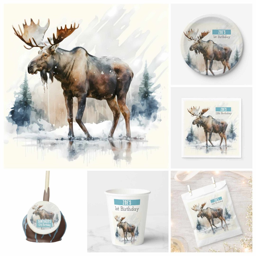 Winter Vibes Watercolor Moose - Kids Poster | Zazzle