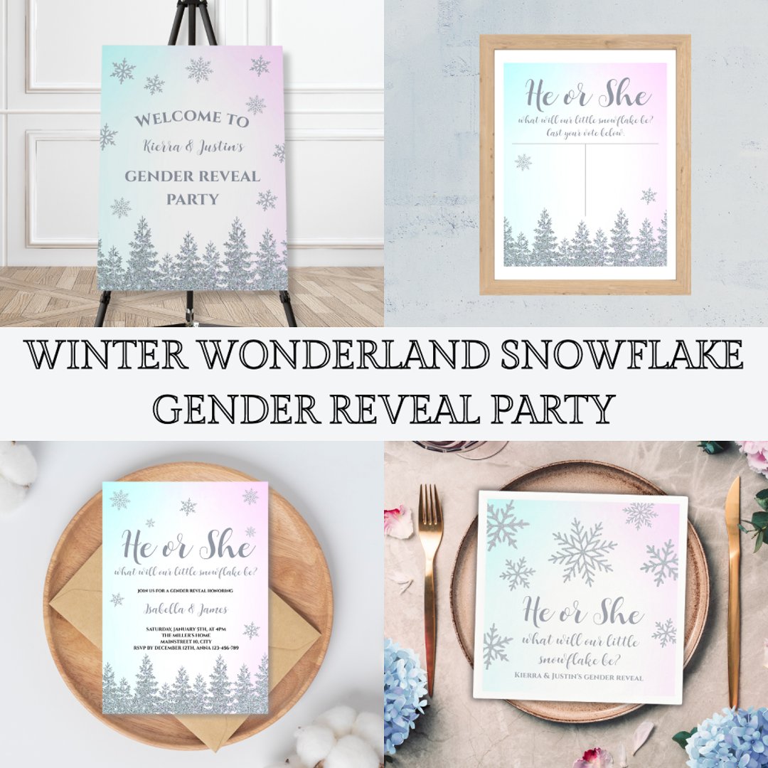 Winter Snowflake Gender Reveal Party Welcome Foam Board | Zazzle