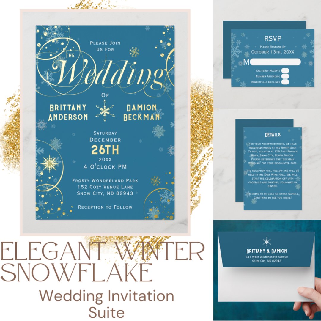 Elegant Winter Wonderland Blue Snowflake RSVP Card | Zazzle