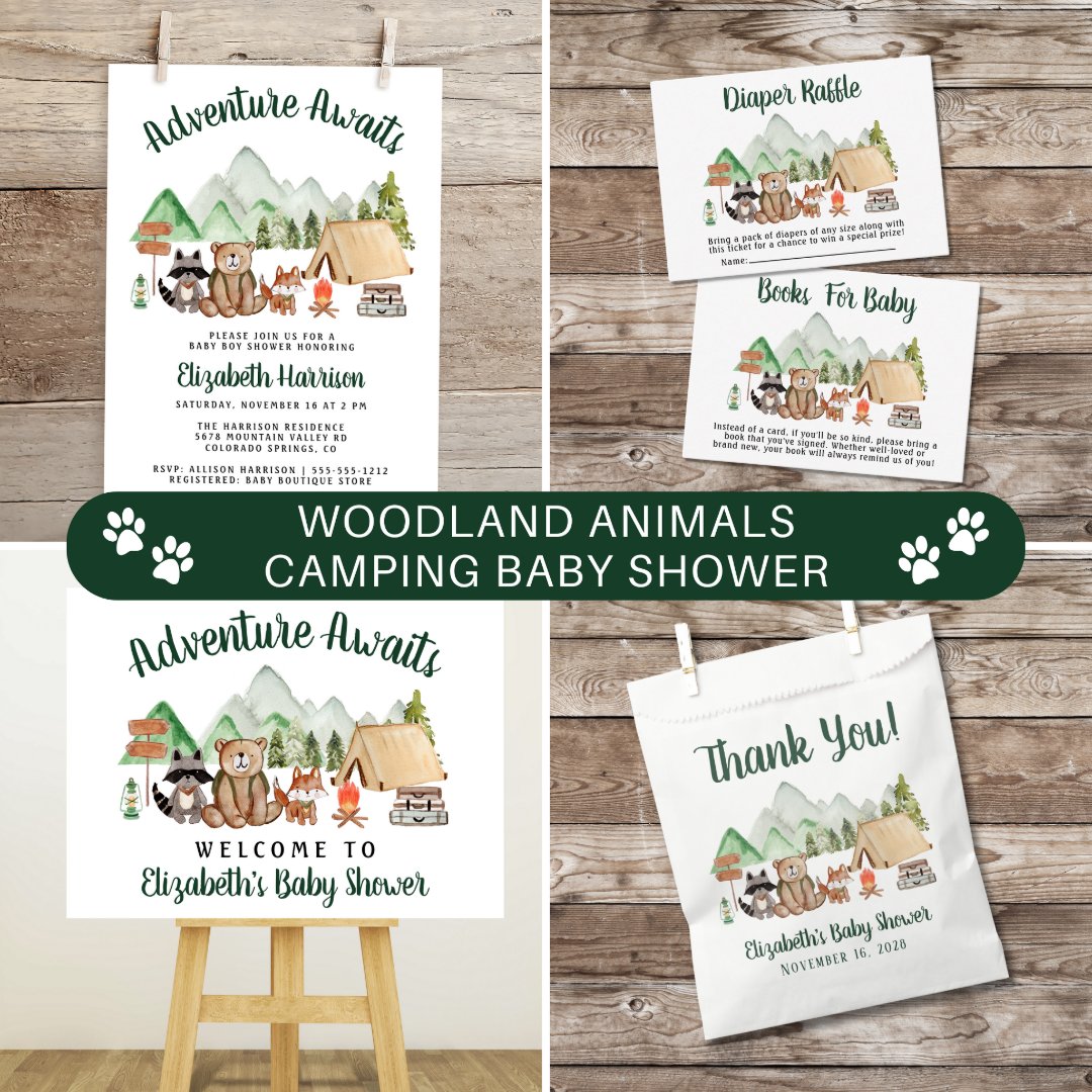 Rustic Woodland Animals Camping Baby Shower Invitation | Zazzle