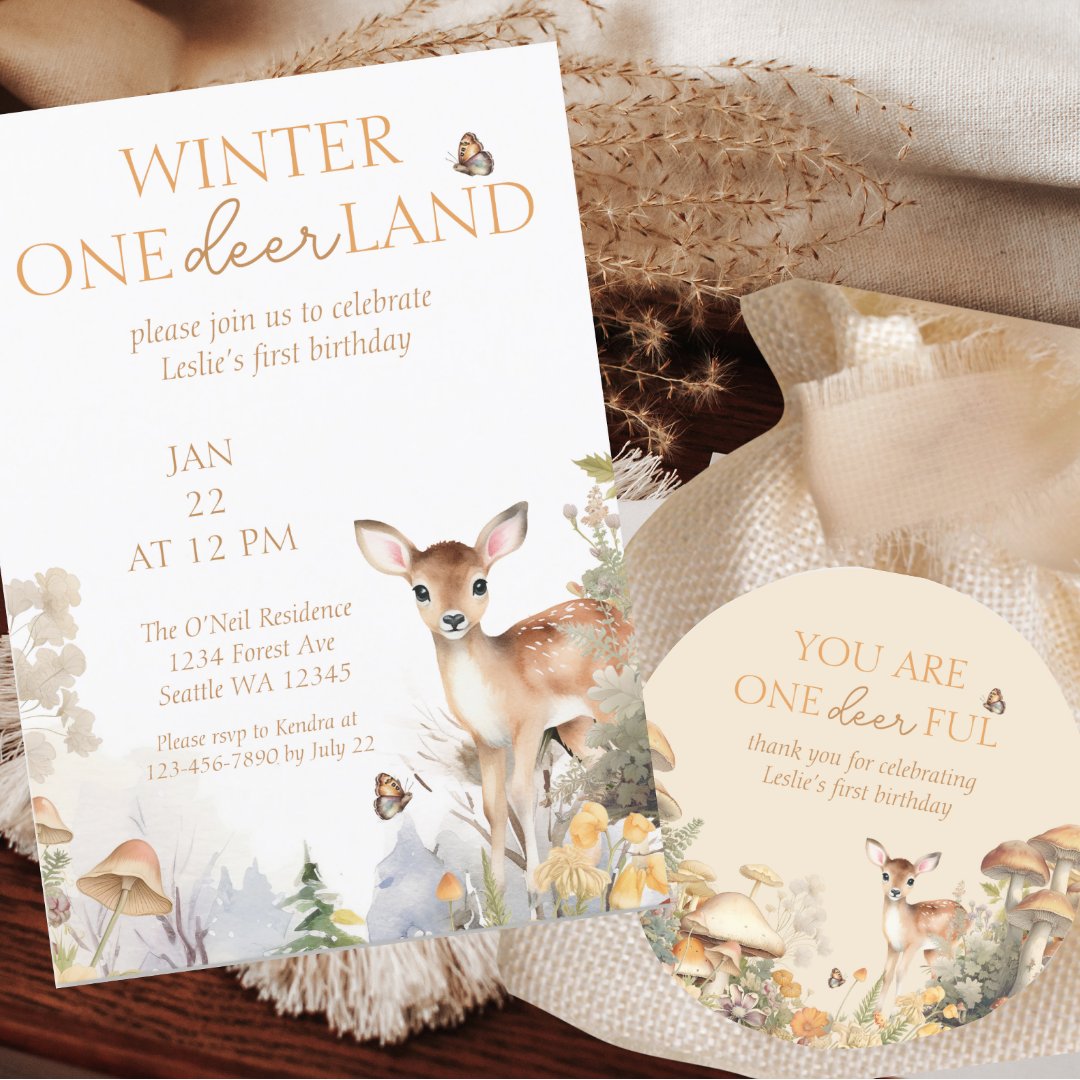 Woodland Deer First Birthday Thank You Classic Round Sticker | Zazzle
