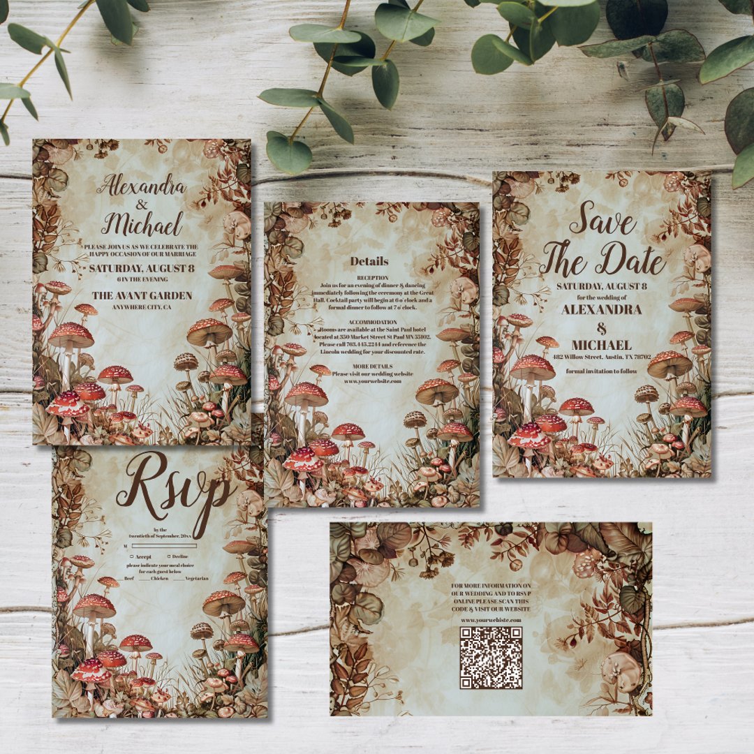 Woodland Fall Watercolor Mushroom Wedding Invitation | Zazzle