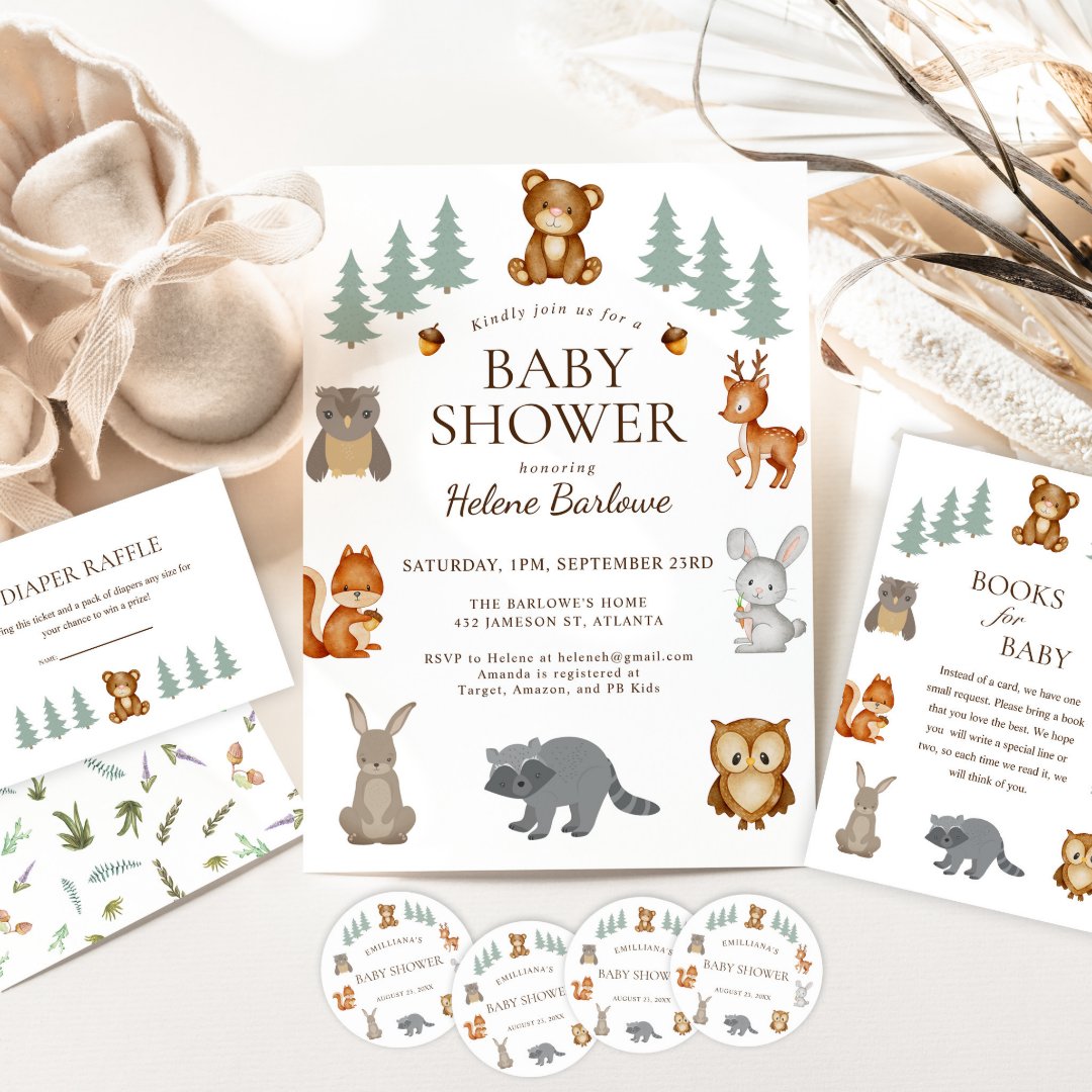 Cute Woodland Animals Gender Neutral Baby Shower Thank You Card | Zazzle